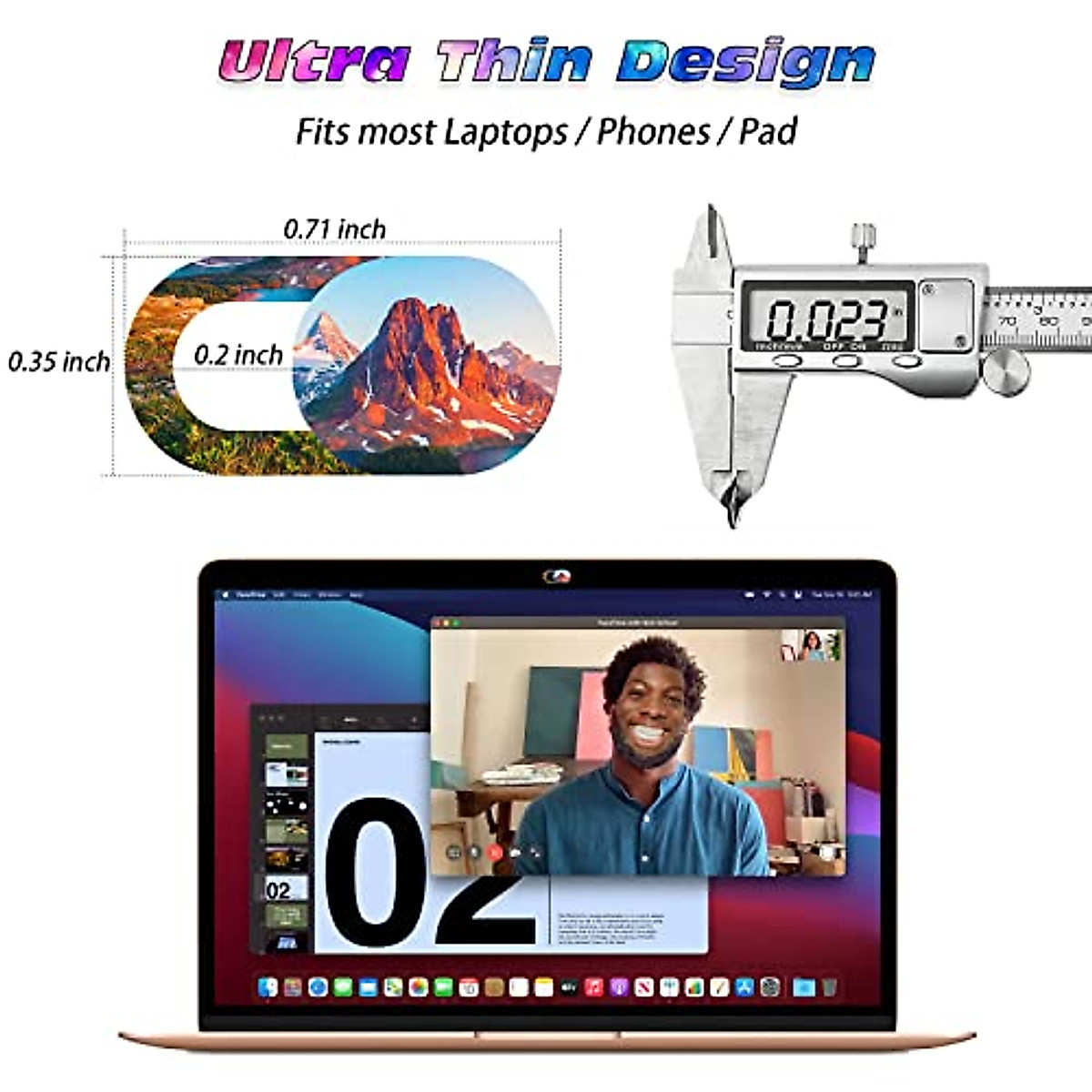 SOKTDO Webcam Cover, 0.023inch Ultra-Thin Laptop Camera Cover Slide, 6 Pack Computer Camera Cover Slide for MacBook Air/IPad/PC/Phone, Protect Privacy and Security