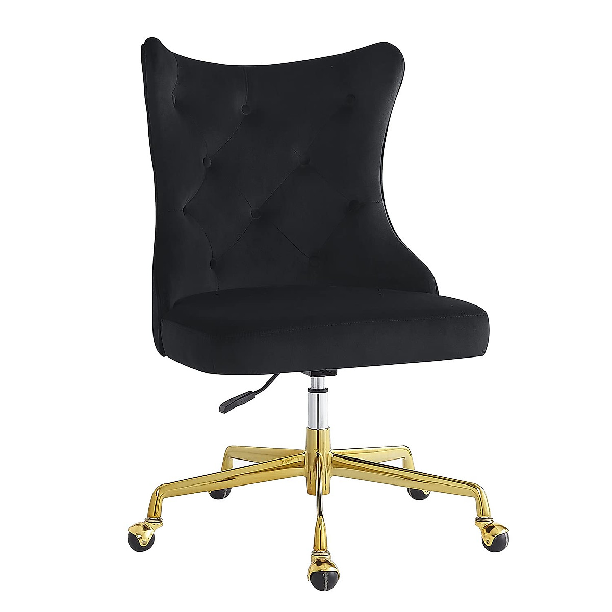 24KF Upholstered Tufted Button Velvet Office Chair with Golden Metal Base,Adjustable Height Swivel Office Chair -Black