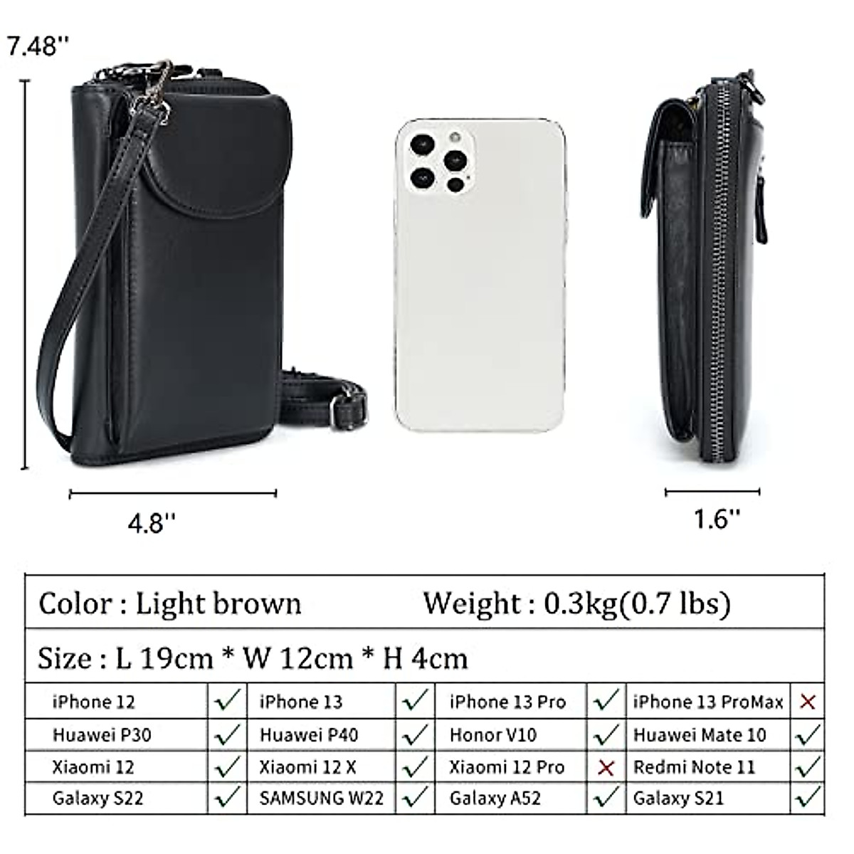 Niaiu Full Grain Leather Cell Phone Purse, Black Leather Small Crossbody Bags for Women, Lightweight Cute Purses for teen girls with RFID Blocking