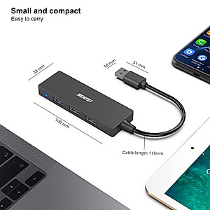 BENFEI 2 Pack USB 3.0 Hub 4-Port, Ultra-Slim USB 3.0 Hub Compatible for MacBook, Mac Pro, Mac Mini, iMac, Surface Pro, XPS, PC, Flash Drive, Mobile HDD