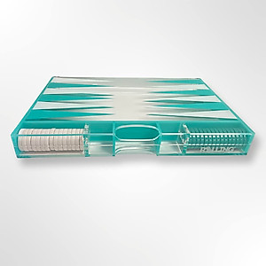 Lucite Acrylic Backgammon Set 18" Large Premium Board and Pieces (Clear Turqouise)