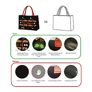 Let's Tote Halloween Canvas Candy Tote Bag With Handle, Ghosts Glow In The Dark, Great Pumpkin Halloween Party Gift. Reusable Bag for Trick or Treat, Candy Bucket. (Large)