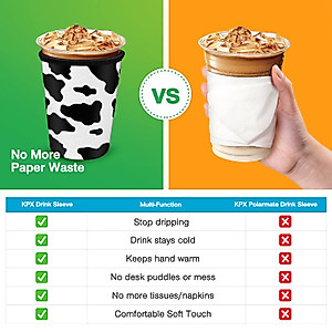 Iced Coffee Cup Sleeve for Large Sized Cups, Reusable Neoprene Iced Coffee Cup Holder for Hot Cold Drinks, Compatible with Starbucks, Dunkin Donuts, and More (3 PK Sm-Med-Lg, Cow)