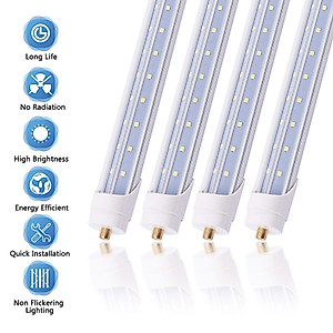 WAHADI 6-Pack 6FT 40W T8 LED Tube Light Daylight White 6000k with Dual-Row LED Chips FA8 Single Pin Base Clear Cover 6 Foot LED Bulbs to Replace T8 T10 T12 Fluorescent Light, ETL Listed