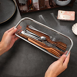 Cabilock Dishwasher Silverware Cutlery Basket Stainless Steel Flatware Drying Rack Countertop Utensil Holder Caddy Silver A