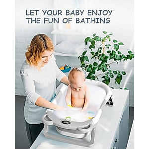 ieBabay Foldable Baby Bathtub Collapsible Bath tub for Newborn to Toddler with Soft Bath Cusion,Portable Travel Bathtub with Drain Hole,Easy to Store（Grey)