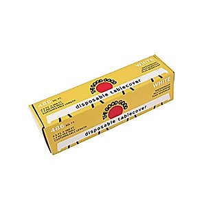 Thick White Plastic Disposable Plastic Tablecloth Roll with Easy Slide Cutter | 54 in Wide | Cover Square, Round, Foldable, Rectangle Table for Party, Birthday, Indoor, Outdoor, Events