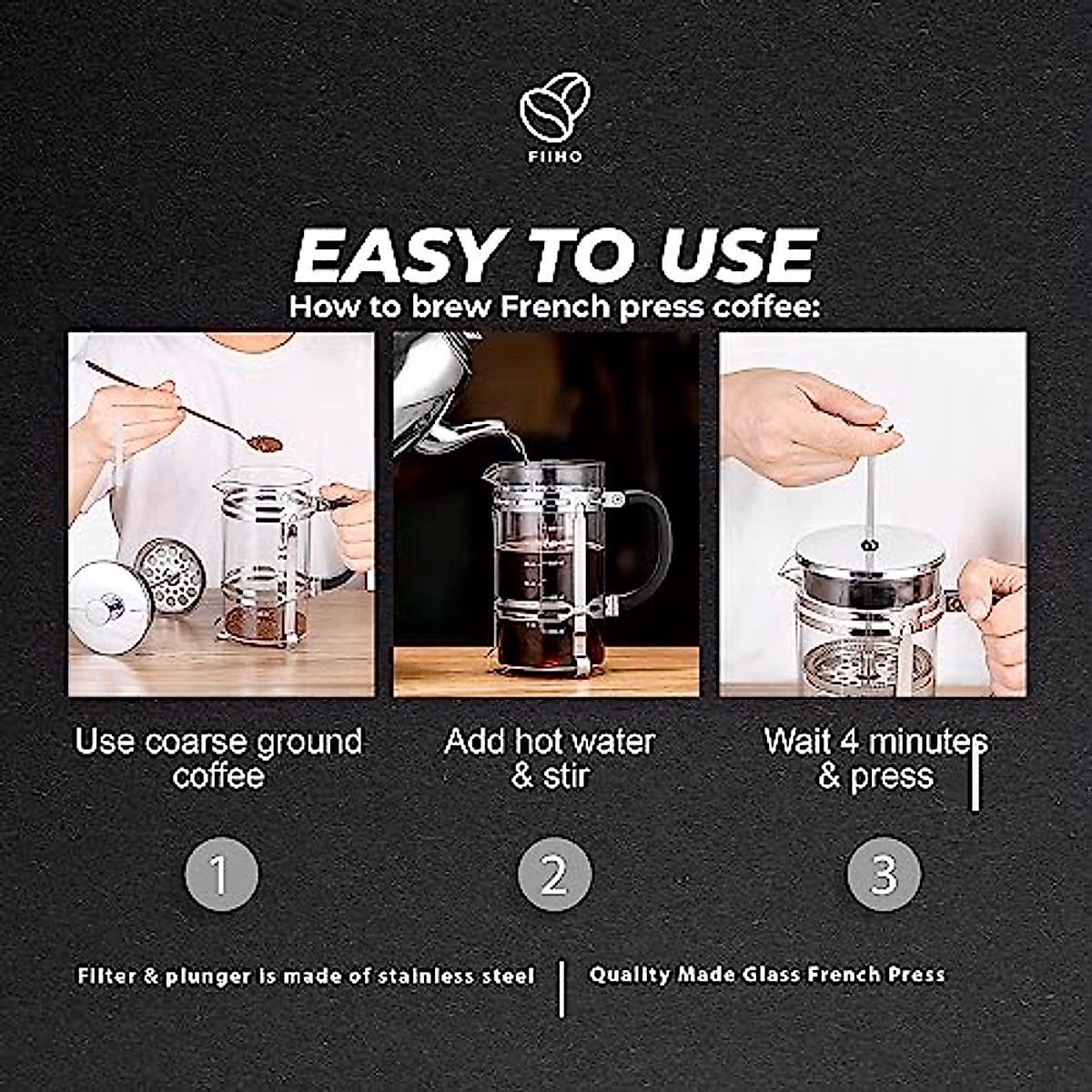 French Press Coffee and Tea Maker（34oz）,304 Stainless Steel Coffee Press with 4 Filters Screen-100% No Residue -German Heat-Resistant Borosilicate Glass- BPA FREE -Dishwasherable，Copper