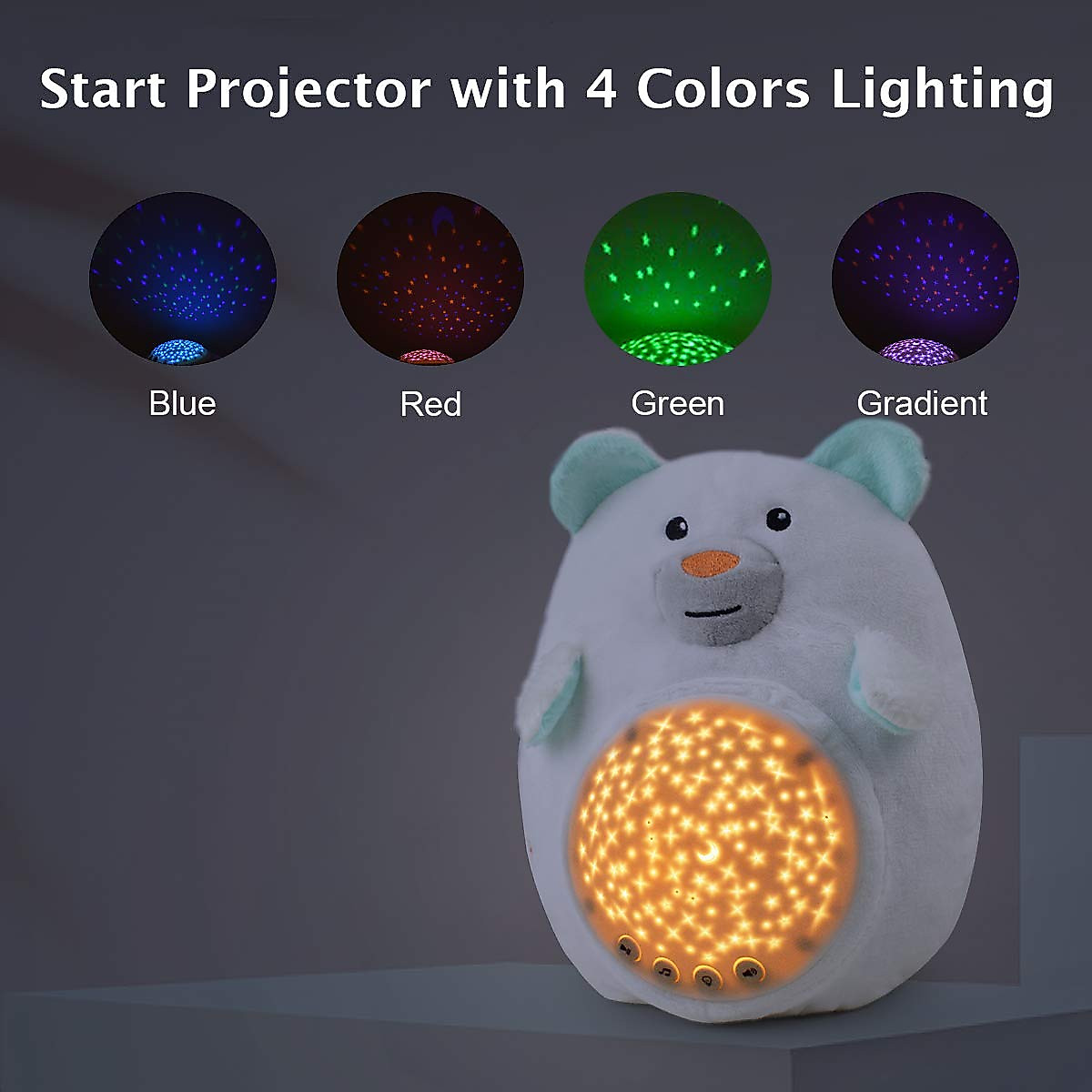 Baby Sleep Soother Toddler Sleep Aid Night Light Toy with White Noise Sound Machine and Star Projector, Bear Lullaby Sleep Toy Gift for Newborn and Up Boy and Girls