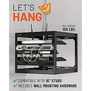ECHOGEAR 10U Network Rack - Wall Mountable Heavy Duty 4 Post Design Holds All Your Networking & AV Gear - Open Frame Design Includes 2 1U Vented Shelves & Mounting Hardware