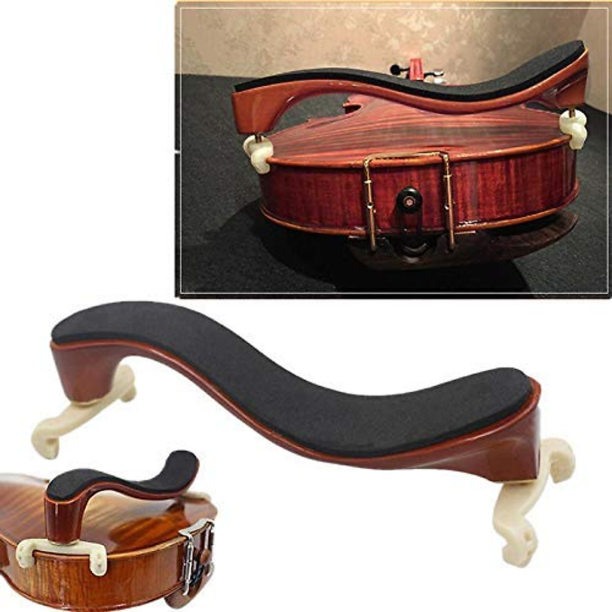 AMZZ Adjustable Solidwood Violin Shoulder Rest with Collapsible for 3/4 4/4 Violin Fiddle and 12" 13" Viola (3/4 or 4/4 Violin Shoulder Rest)