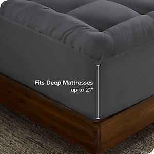 Bare Home Queen Mattress Topper Cotton Top - Fitted Mattress Cover - Cooling Breathable Air Flow - 8" to 21" Deep Pocket - Mattress Pad Protector - Soft Noiseless Mattress Pad (Queen, Grey)