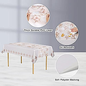 FYY Wipeable Plastic Tablecloth - 55 x 70 Inch Heavy Duty Waterproof PVC Rectangle Tablecloth, Oil Spill Proof, Heat-Resistant, Polyester Backing Plastic Table Cover for Dining, Camping, Picnic, Party