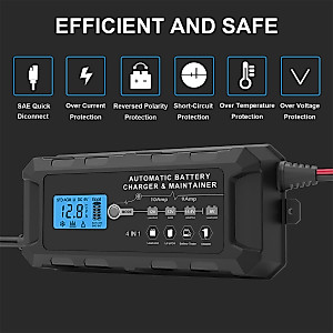 Andeman 10-Amp Automotive Smart Battery Charger, 6V 12V 10A / 14.4V 9A Portable Battery Tender Car Battery Charger, Deep Cycle Battery Maintainer for Car Truck Motorcycle SUV UTV ATV RV Motorboat