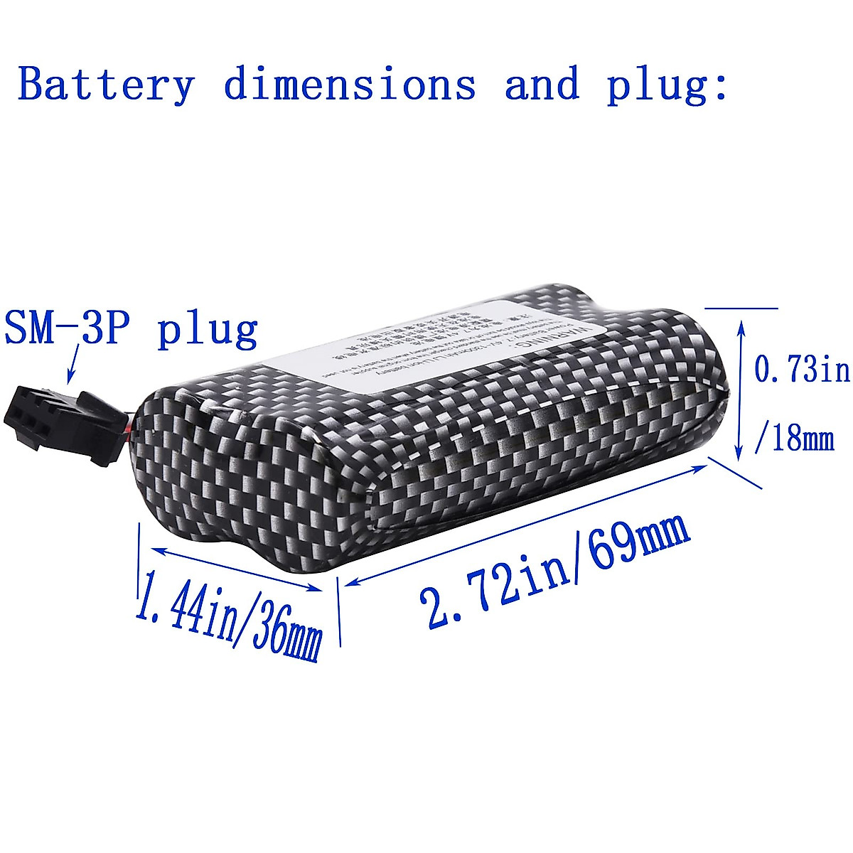 Blomiky 2 Pack 7.4V 1300mAh Li-ion Rechargeable Battery with SM3P Plug and Charger Cable Replacment for Huina 1575 RC Construction Truck / 1575 Battery 2