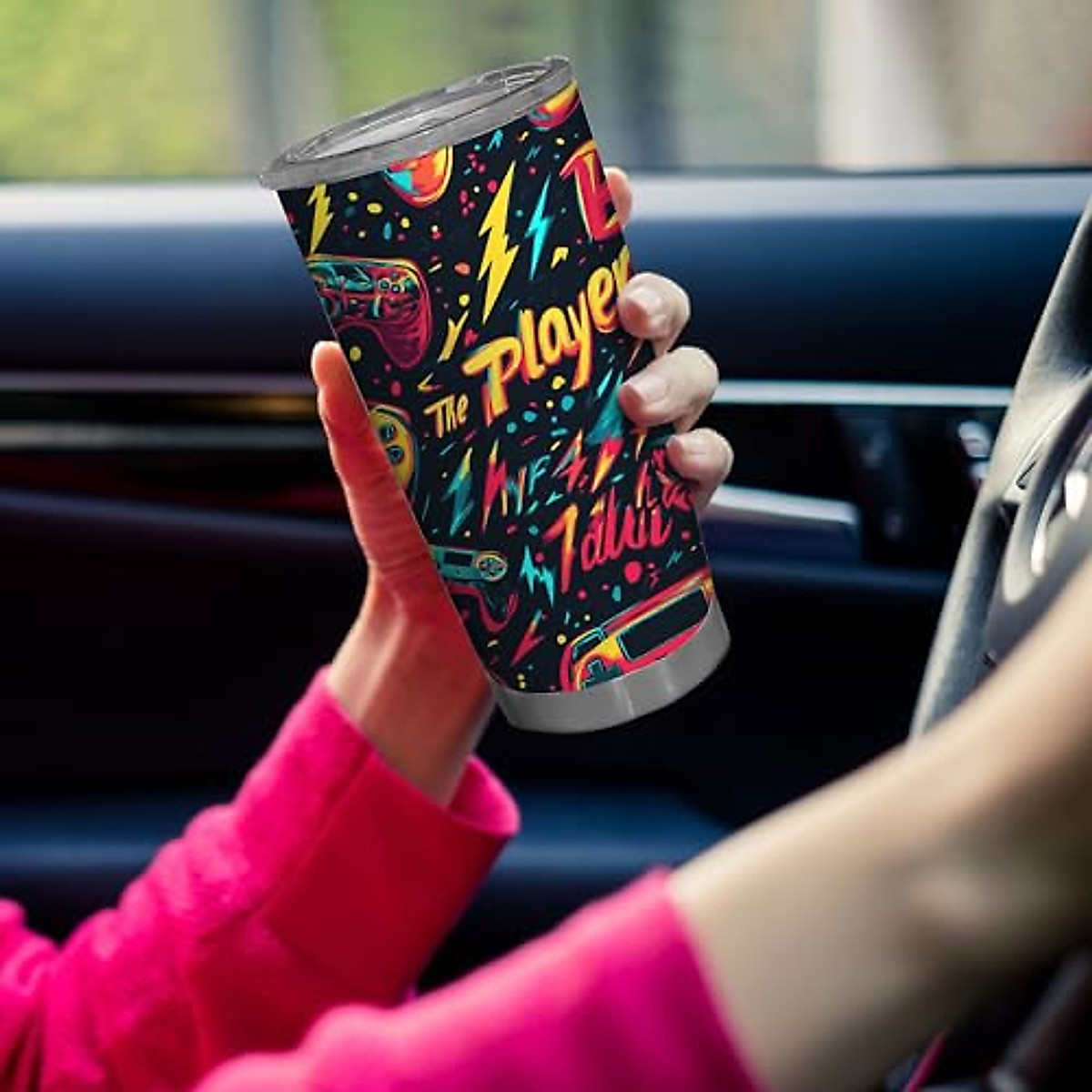 FOCIUZTA 20oz Bold Gaming Tumbler with lid, Travel Coffee Cup, Ideal for Easter, Gaming Enthusiast, Mother Day, and birthday gifts