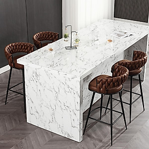 BFZ Modern Bar Stools Set of 2, 30" Bar Height Barstools, 180° Swivel Suede Fabric Stool Chairs with Woven Back and Footrest for Kitchen Island, Cafe, Pub, Bar Counter