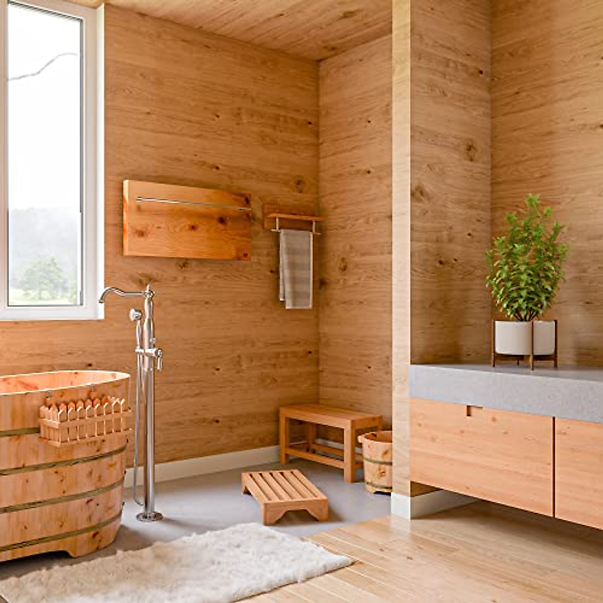 ALFI brand AB6604 15-Inch Solid Cedar Wood Foot Soaking Barrel Bucket with Matching Spoon