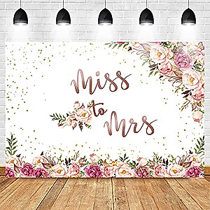 Mocsicka Miss to Mrs Wedding Backdrop Rose Gold Floral Bridal Shower Background Bride to Be Engagement Party Cake Table Decoration Banner Photo Booth Props (7x5ft)