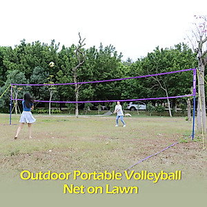 NQV Professional Portable Outdoor Purple Volleyball Net Set with Adjustable 3 Levels Height Steel Poles, Anti-sag System,Volleyball,Pump,Boundary Line and Carrying Bag for Backyard