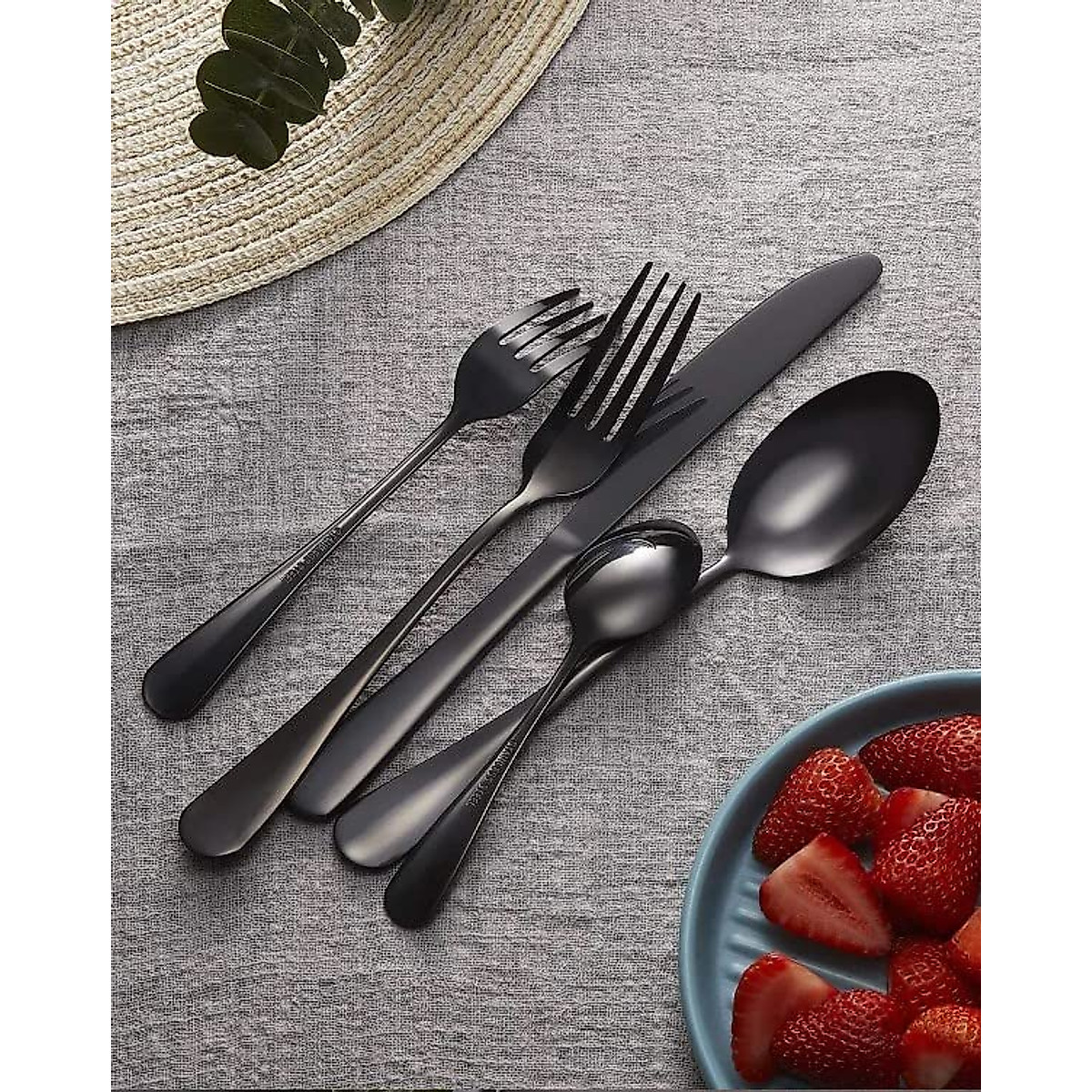 RBG Essentials Heavy-duty Stainless Steel Utensils Flatware Set, 20-piece Black Silverware Cutlery Set