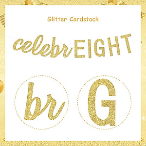 Sursurprise 8th Birthday Banner, Gold CelebrEight Banner, 8th Birthday Party Decorations for Boys and Girls Eight Birthday Party Supplies