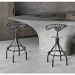 Lisuden Industrial Tractor Seat Barstools Farmhouse Cast Iron Adjustable Counter Height Stools Swivel Kitchen Saddle Bar Stools Set of 2 Metal Black Brush Silver Dining Chair 24"-30"