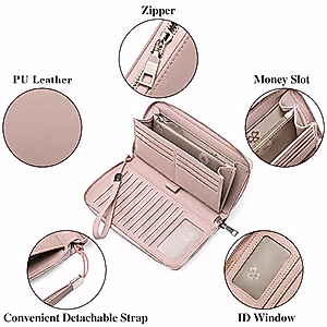 GOIACII Womens Wallet RFID Blocking Leather Zip Around Wallet Large Capacity Long Purse Credit Card Clutch Wristlet