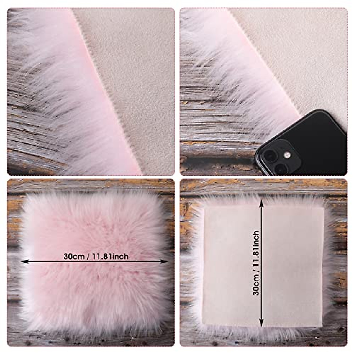 Sibba Faux Fur Area Rugs Chair Pad Protectors 12 inch Mini Square Cover Seat Fuzzy Cushion Carpet Mat Soft Fluffy Rug Couch for Living Bedroom Sofa Nail Art Photography Background Locker Decor (Pink)