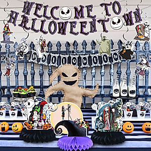 Welcome to Halloween Town Party Decorations,Christmas Nightmare Party Supplies Halloween Banner Hanging Swirls and Honeycomb for Halloween Baby Shower Birthday Party Supplies