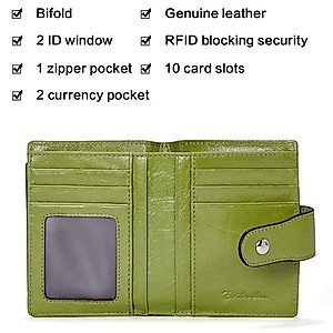 BOSTANTEN Women Leather Wallet RFID Blocking Small Bifold Zipper Pocket Wallets Card Case Purses with ID Window Green