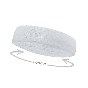 COUVER HB206 Long Terry Cloth Sports Head Sweatband for Large Head, 1 PC, White