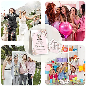 Boho Cow Shower Game,Guess How Many Candies,Baby Shower Games,Wedding Shower Games,Baby Shower Decorations Gender Neutral,Bridal Shower Decoration,Birthday Party Game,50 guess Cards & 1 Sign -12