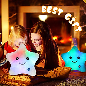 Unittype 3 Pack Star Pillows Lighted Star Plush Pillows 15.75 Inch Stuffed Cushion Decorative Throw Pillow Star Shaped Pillow Blue White Yellow Star Pillow for Birthday Gifts Bedroom Room Home Office
