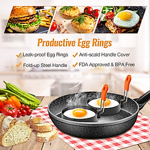 Egg Rings Combo Set 3 Packs in 3 Sises for Frying，Round Egg Rings Mold with Fold-up Stainless Steel Handle and an Oil Brush，Nonstick Leak-Proof and Anti-Scald for Frying Eggs.（3+3.6+4 inch）