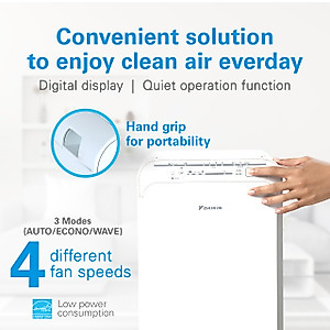 DAIKIN Room Air Purifier, HEPA Air Purifier, Air Purifier with HEPA Filter, Activated Carbon Filter, Pre-Filter and UVC LED Light, Zero Ozone Product, CARB Certified, 10.5 x 10.5 x 19.5 in (MCB50YSAU)