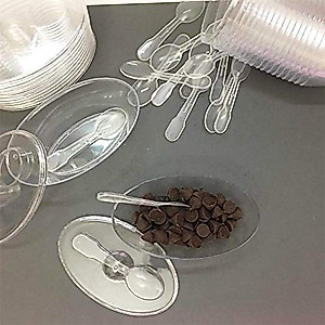 Kaya Plastic Oval Cups with Lids and Spoons - 4 oz. | Clear | 12 Sets (Pack of 2)