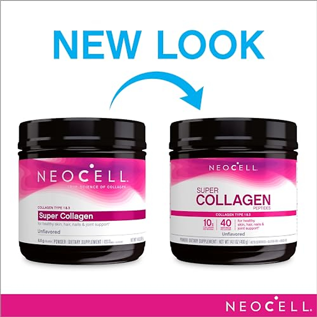 NeoCell Super Collagen Peptides, 10g Collagen Peptides per Serving, Gluten Free, Keto Friendly, Non-GMO, Grass Fed, Healthy Hair, Skin, Nails and Joints, Unflavored Powder, 14.1 oz., 1 Canister