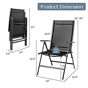 Tangkula Set of 2 Patio Foldable Dining Chairs, Outdoor Portable Camping Chairs with Armrest High Backrest, Folding Chairs for Porch, Poolside, Garden, Balcony, Backyard (Black)