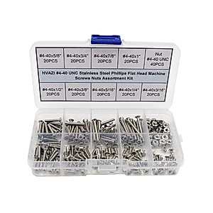 HVAZI #4-40 UNC Stainless Steel Phillips Flat Head Machine Screws Nuts Assortment Kit