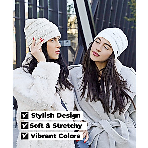 Women’s Soft Warm Stretchy Trendy Chunky Knit Beanie - Stylish Cable Knit Beanie Skully for Fall Winter Weather Black