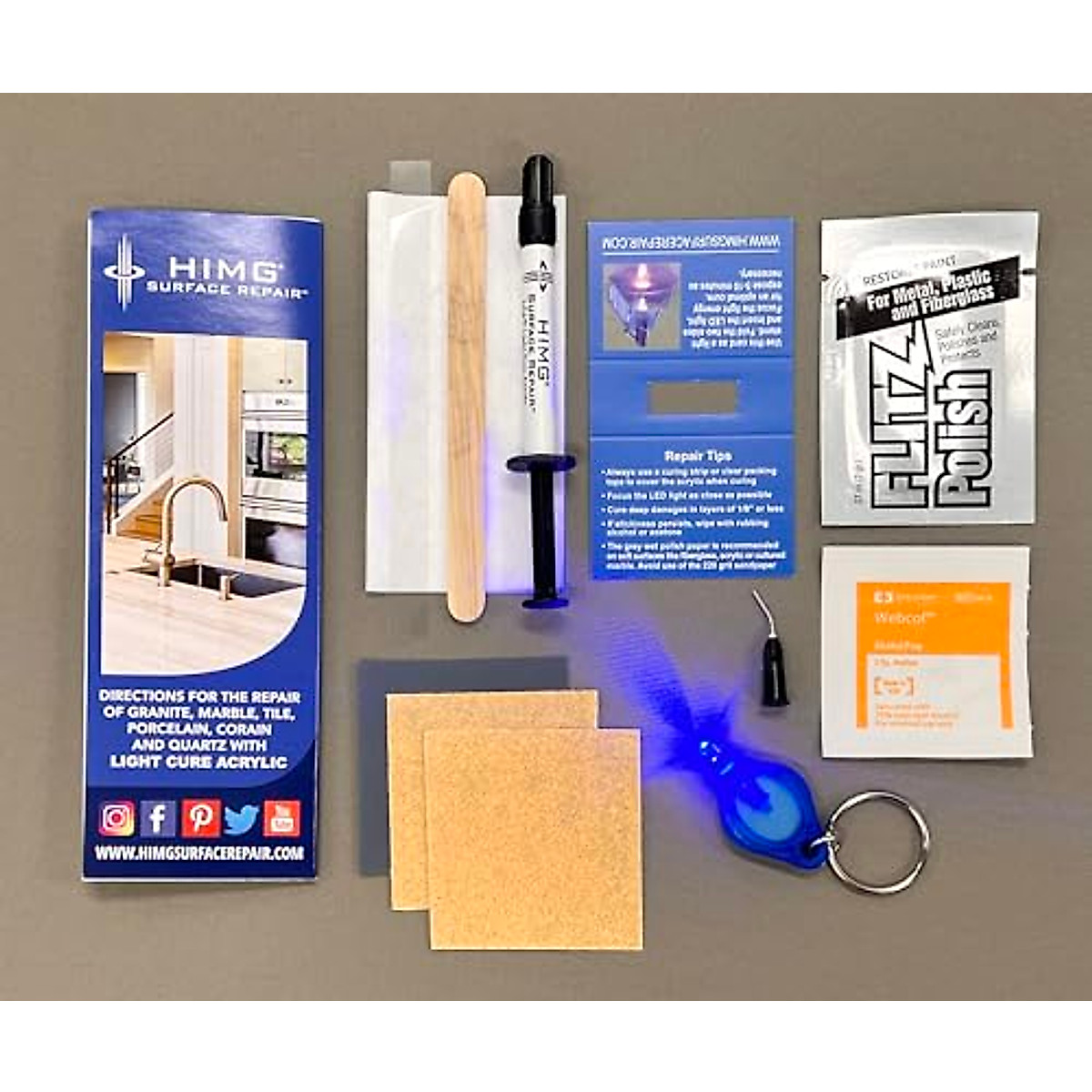 Clear - Quartz Countertop Repair Kit - Granite Repair Kit - Chip Repair Kit for Quartz, Granite, Marble, Corian, Porcelain, Acrylic, Edge Chips, Cracks - Quartz Chip Repair Kit - HIMG Surface Repair
