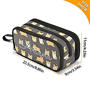J JOYSAY Custom Corgi Cute Dogs Pencil Case Large Big Capacity Personalized Pencil Bag for Girls Boys Customized Pouch Bag Pen Boxes Stationery Pouch Zipper for Teens Adults Student