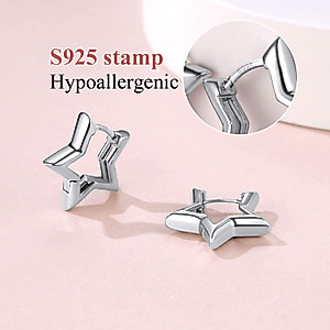 FindChic Star Earrings for Sensitive Ears Earring Studs Platinum Plated Hypoallergenic Small Huggie Hoops with Silver Post Lightweight Minimalist Jewelry