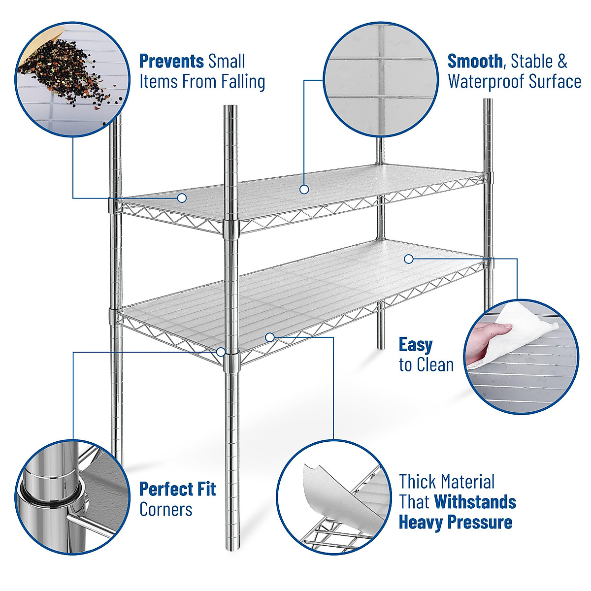 Shelf Liners for Wire Shelf System - Set of 4 in Graphite - 14 x 36 inch - Plastic Wire Shelving Shelf Mats - Made in USA