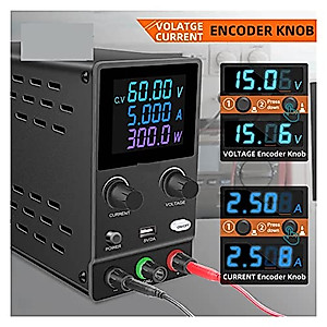 DC Power Supply, 60V 5A 300W Adjustable DC Power Supply LED Digital Lab Programmable Bench Power Source Stabilized Voltage Regulator Switch,Electroplating DIY(60V 5A 300W-01)