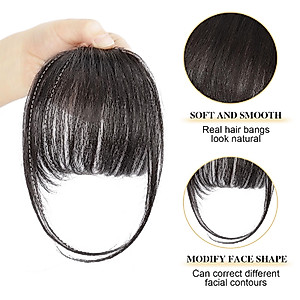BOGSEA Clip in Bangs Human Hair Bngs Hair Clip on Wispy Bangs Fringe with Temples Hairpieces for Women Clip on Air Bangs Flat Neat Bangs Hair Extension for Daily Wear (Wispy Bangs, (Brown Black))
