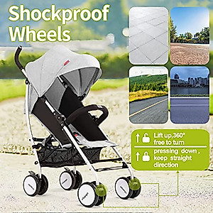 Umbrella Baby Stroller Lightweight Compact Stroller All Terrain Convenience Carriage Stroller Travel Tall Pram for Toddler Big Kids Single Stroller (Bright Grey)