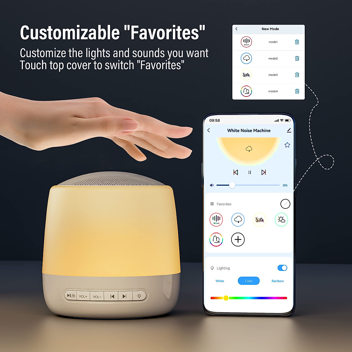 Baby Sound Machine, HEYVALUE White Noise Machine for Baby Sleeping, Night Light |Toddler Sleep Trainer | 34 Soothing Sound | App Remote Control, Personal Sleep Routine (Wi-Fi)
