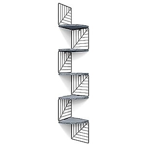 Love-KANKEI Corner Shelf Wall Mount of 5 Tier Rustic Wood Floating Shelves Wall Shelves for Bedroom Living Room Bathroom Kitchen Office and More Weathered Grey